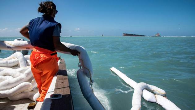 Photos: Wrecked ship off Mauritius’ coast splits in two | Hindustan Times