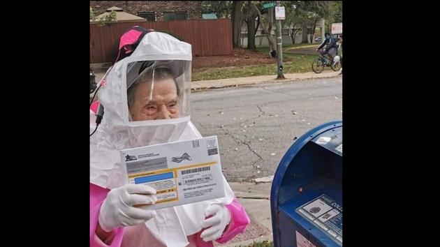 102-year-old woman dons PPE to cast mail-in vote, her pic is inspiring ...