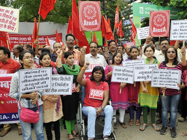 Traffic hit, banks closed: Trade unions' strike in pics | India News