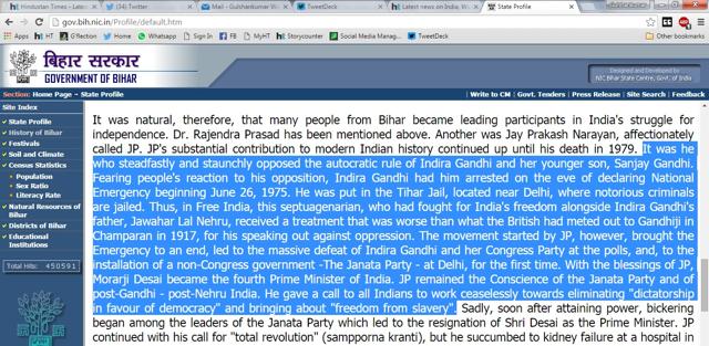 Bihar govt website calls Indira rule worse than British, Cong fumes ...