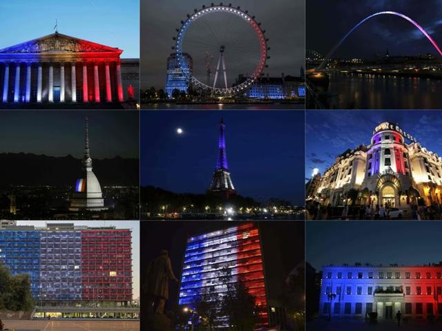 Drenched in blue, white and red: Tributes pour in for Nice victims ...