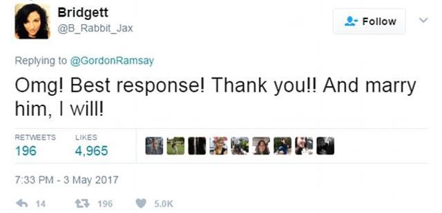 Twitter goes into meltdown as Gordon Ramsay compliments a fan...for ...