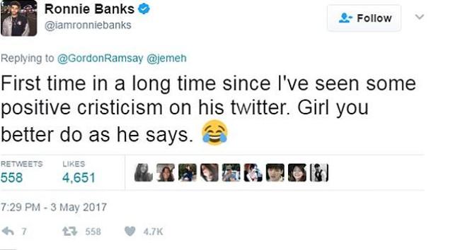 Twitter goes into meltdown as Gordon Ramsay compliments a fan...for ...