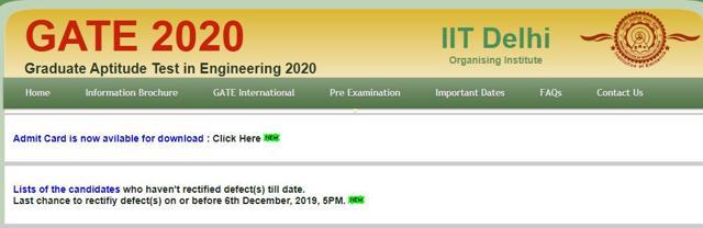 GATE 2020 admit card released at gate.iitd.ac.in, download hall ticket ...