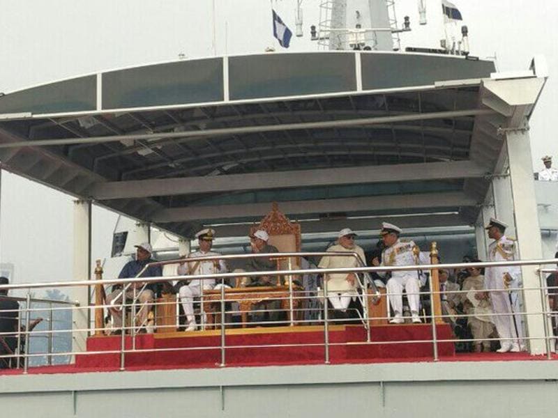 President reviews Indian Navy fleet off Vizag shore from INS Sumitra ...
