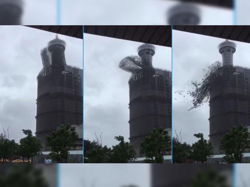 Watch | Typhoon blows off scaffolding of a high rise building ...