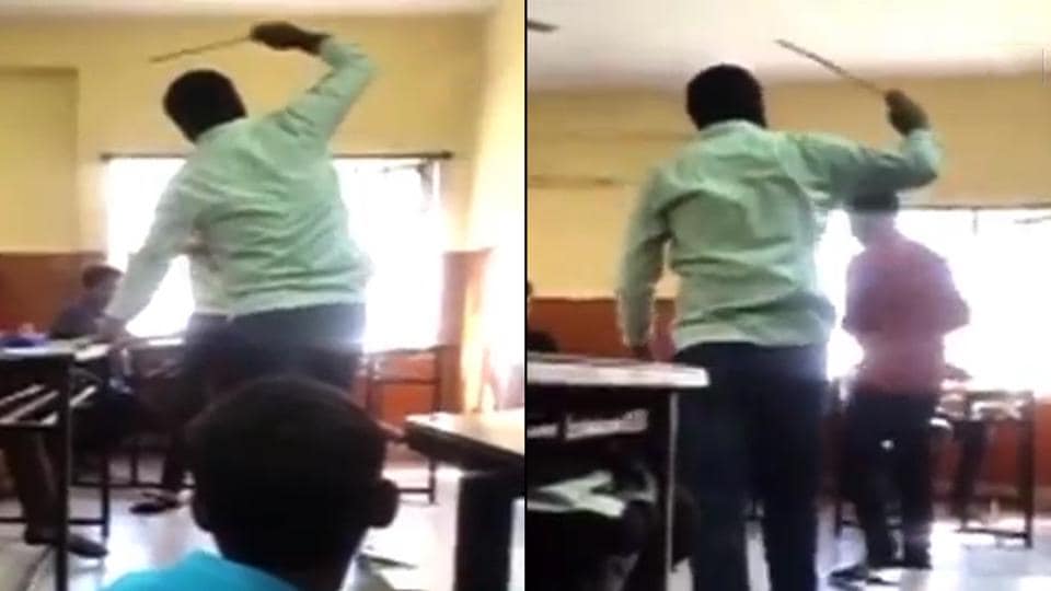 Caught on camera | College lecturer thrashes students | Hindustan Times