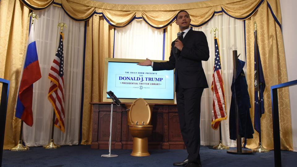 In Pics: Donald Trump ‘Twitter Library’ with golden toilet, frames ...