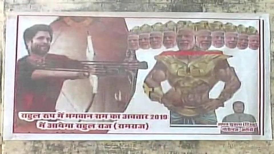 Posters depicting Rahul Gandhi as Lord Ram, Modi as Ravan appear in ...