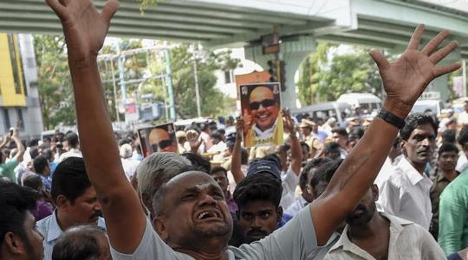 Security stepped up in Chennai as supporters of DMK chief Karunanidhi ...