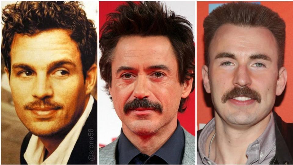 Robert Downey Jr starts a war of the moustaches with Chris Evans, Mark ...