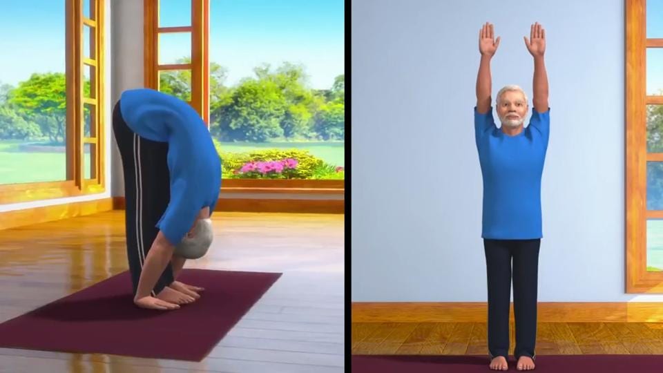 PM Modi demonstrates Padahastasana in his 5th animated yoga video ...