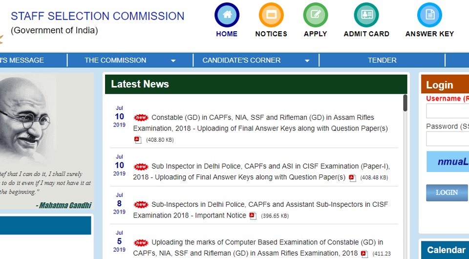 SSC sub-inspector Delhi Police, CAPF, ASI CISF final answer key ...