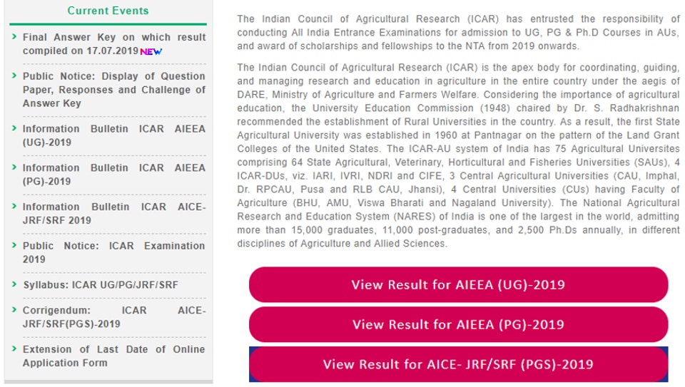NTA ICAR Results 2019 : AIEEA result declared at ntaicar.nic.in ... NTA ICAR Results 2019 : AIEEA result declared at ntaicar.nic.in ...