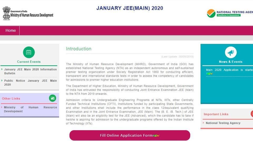 JEE Main 2020 registration begins at jeemain.nic.in | Hindustan Times