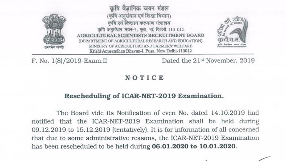 ICAR NET 2019 examination rescheduled to January 2020, check details ...