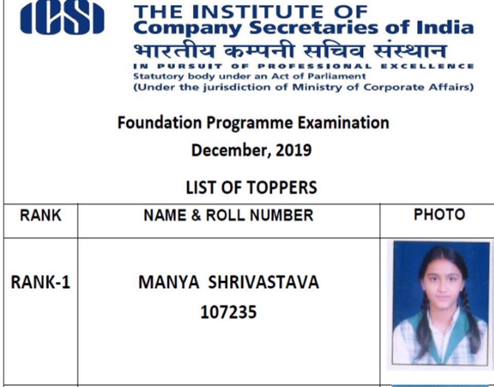 ICSI CS Foundation Result 2019: Manya Shrivastava is the topper, check ...
