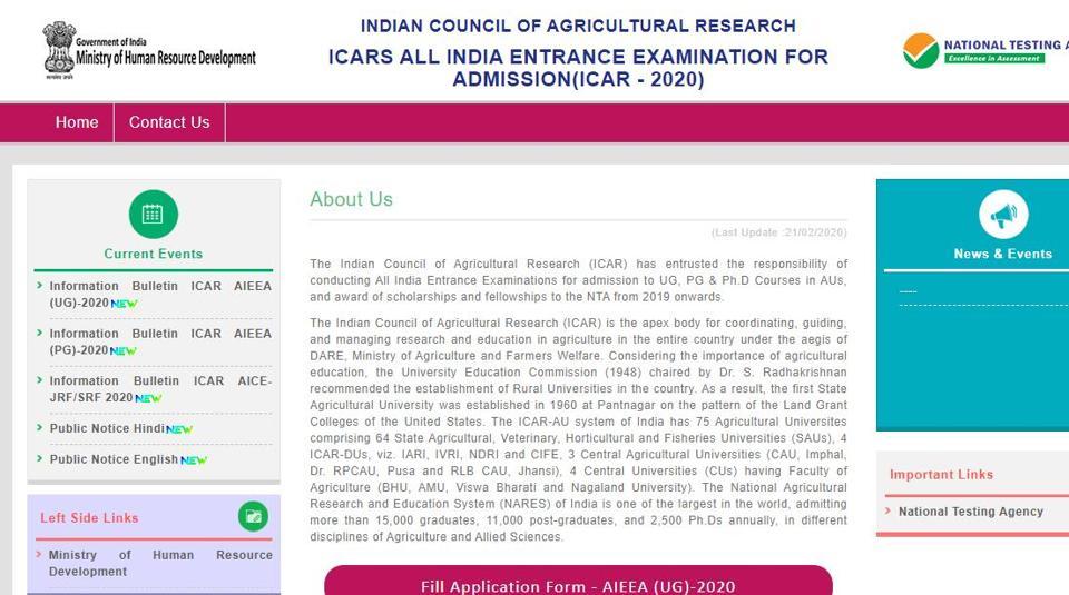 NTA ICAR AIEEA 2020 registration process begins for UG and PG courses at icar.nta.nic.in ...