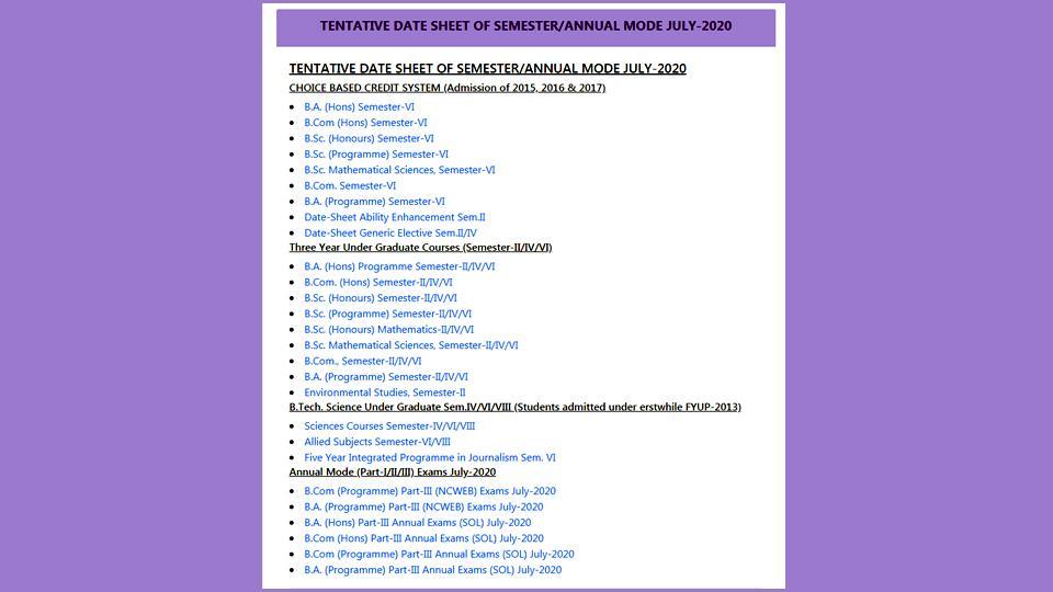 DU date sheet 2020: Delhi University releases tentative schedule for ...