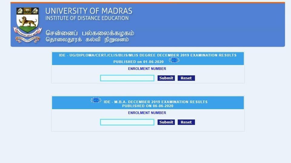 IDE University of Madras MBA December 2019 results declared, direct ...