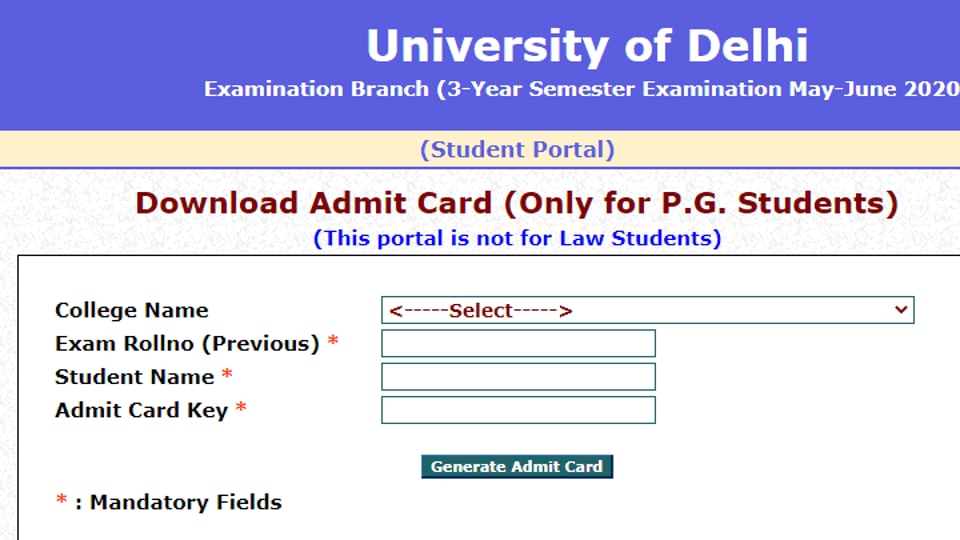 DU open book exam: Admit card for PG students released, here’s direct ...