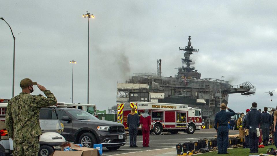 US Navy warship stable, fire could be out in 24 hours, says official ...