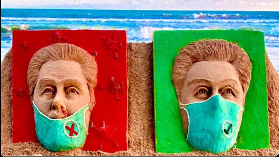 Sand artist illustrates correct way of wearing a mask, impresses ...