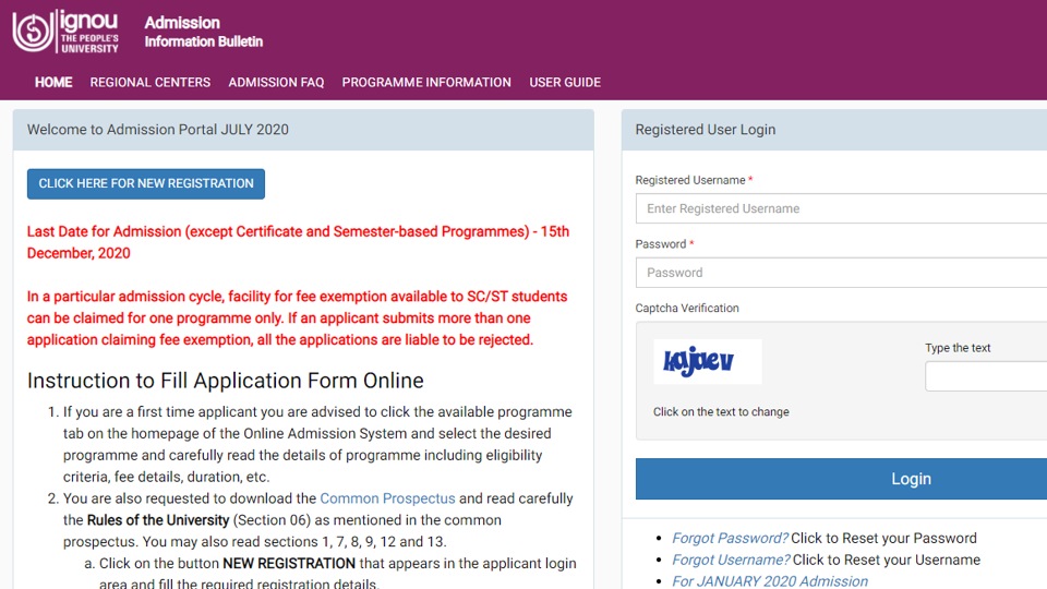 IGNOU July 2020 session: Application deadline further extended till ...
