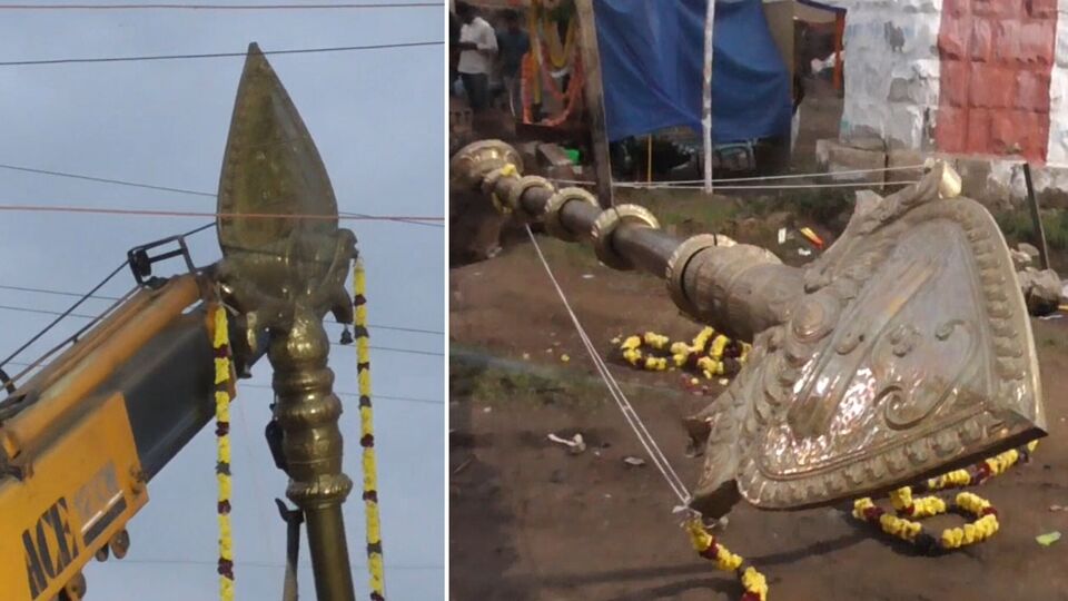 பழனியில் 24 அடி உலோக ‘வேல்’ சிலை அகற்றம்: பக்தர்கள் தடுத்ததால் பதட்டம்!